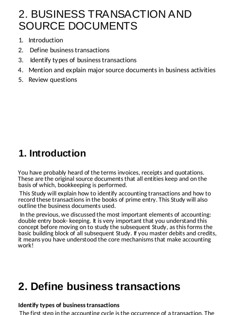Business Transactions and Source Documents | PDF | Debits And Credits ...