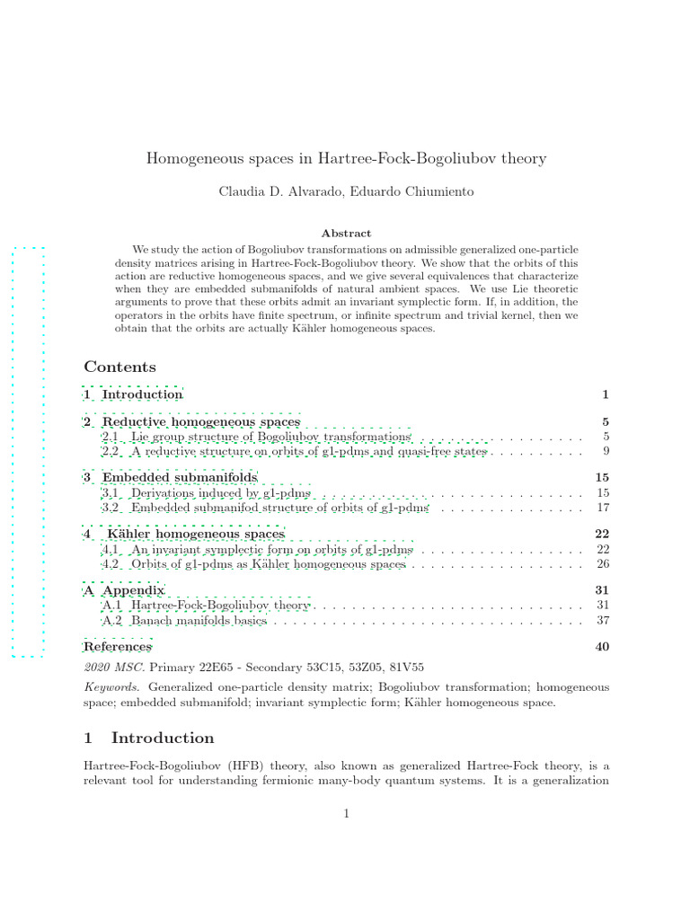 AlvaradoChiumiento 2024 Homogeneous Spaces in Hartree Fock Bogoliubov | PDF | Lie Groups | Geometry