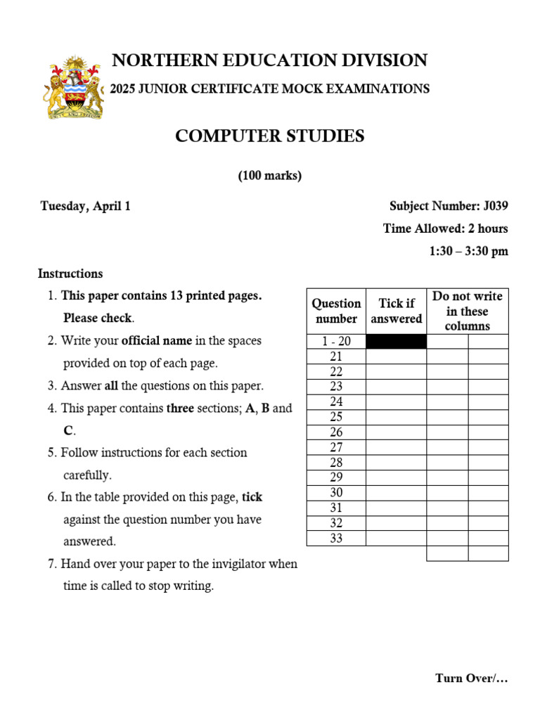 2025 Junior Certificate Computer Exam | PDF | Computer Data Storage ...