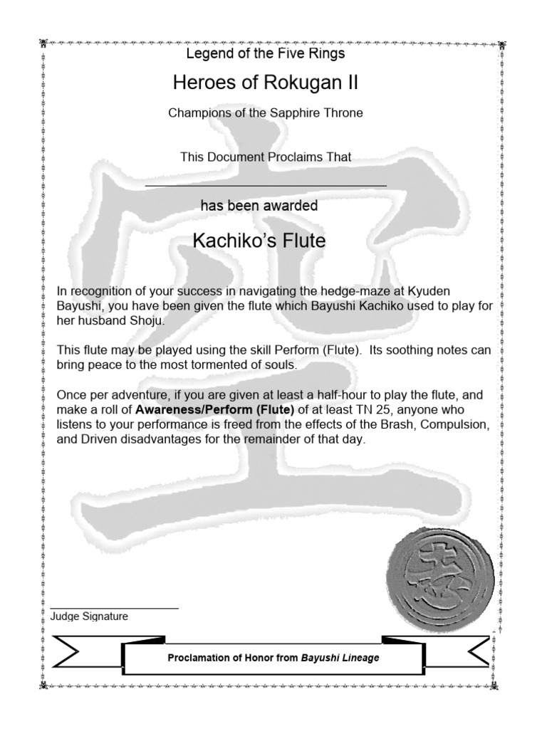 Bayushi Lineage Cert One | PDF