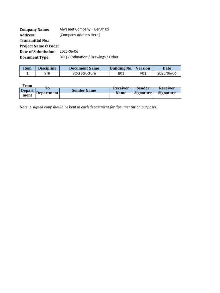 BOQ Transmittal Cover Alwaseet | PDF