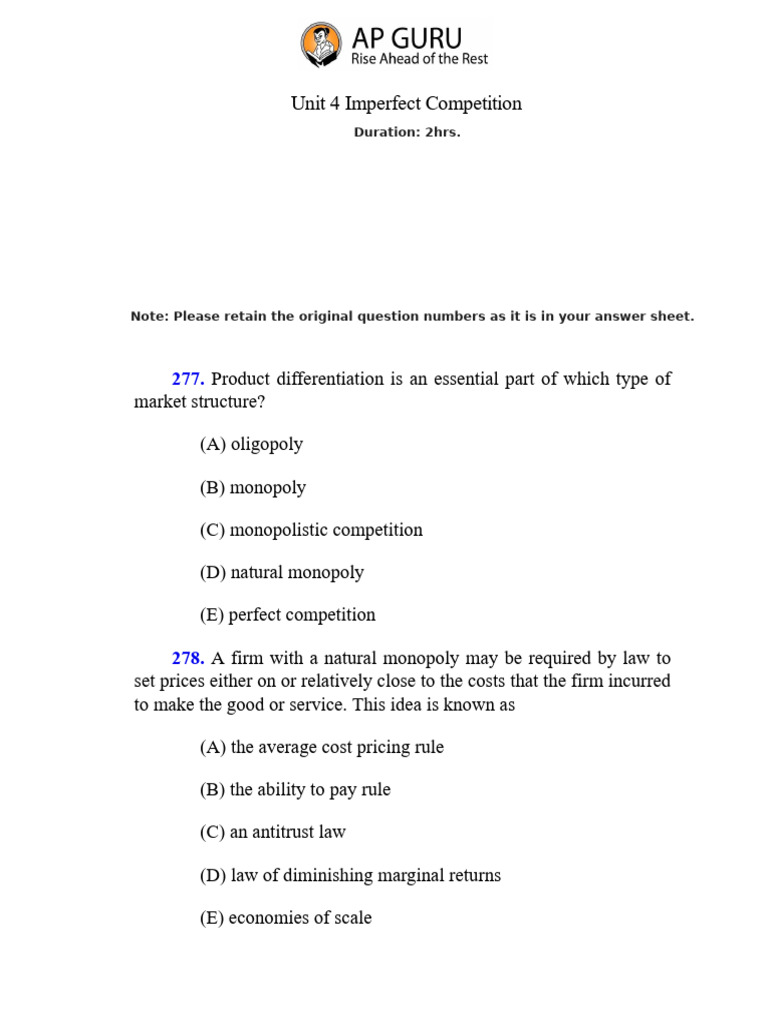 AP Microeconomics Unit 4 | PDF | Monopoly | Profit (Economics)