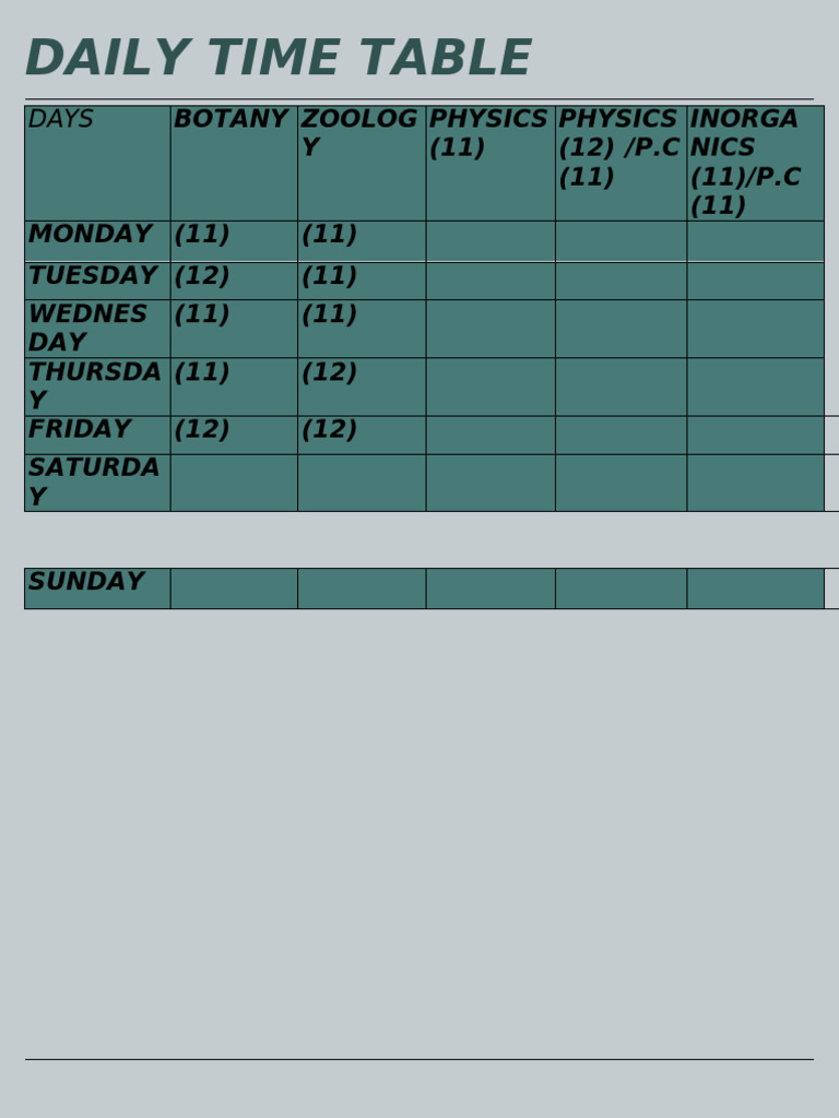 Daily Time Table | PDF