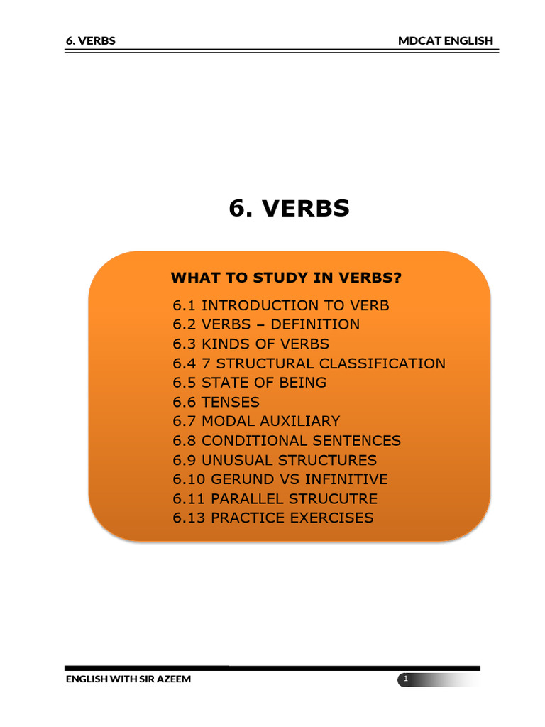 Mdcat Verbs by Sir Azeem | PDF | Verb | Grammatical Tense