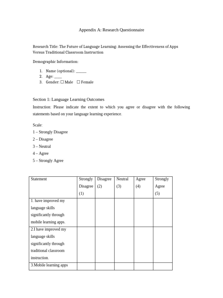 Survey Questionnaire ABAS | PDF | Learning | Second Language