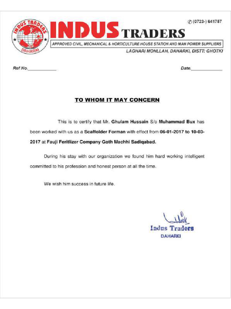 Experience Latter Indus | PDF