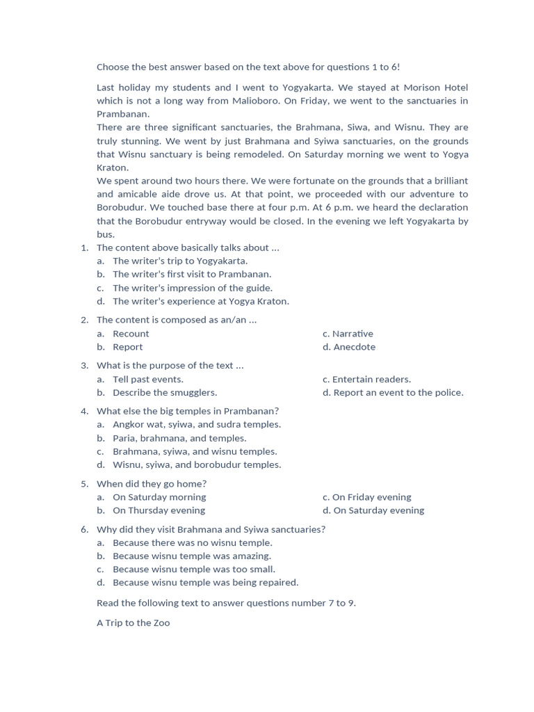 Choose The Best Answer Based On The Text Above For Questions 1 To 6 ...