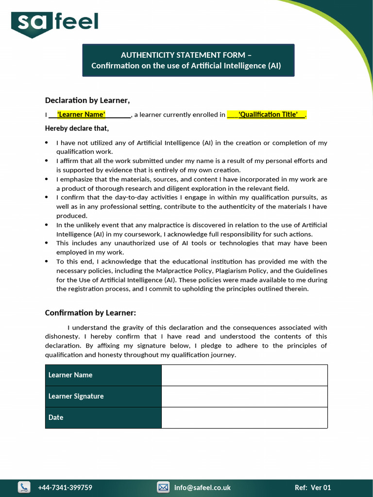 Authenticity Statement Form | PDF