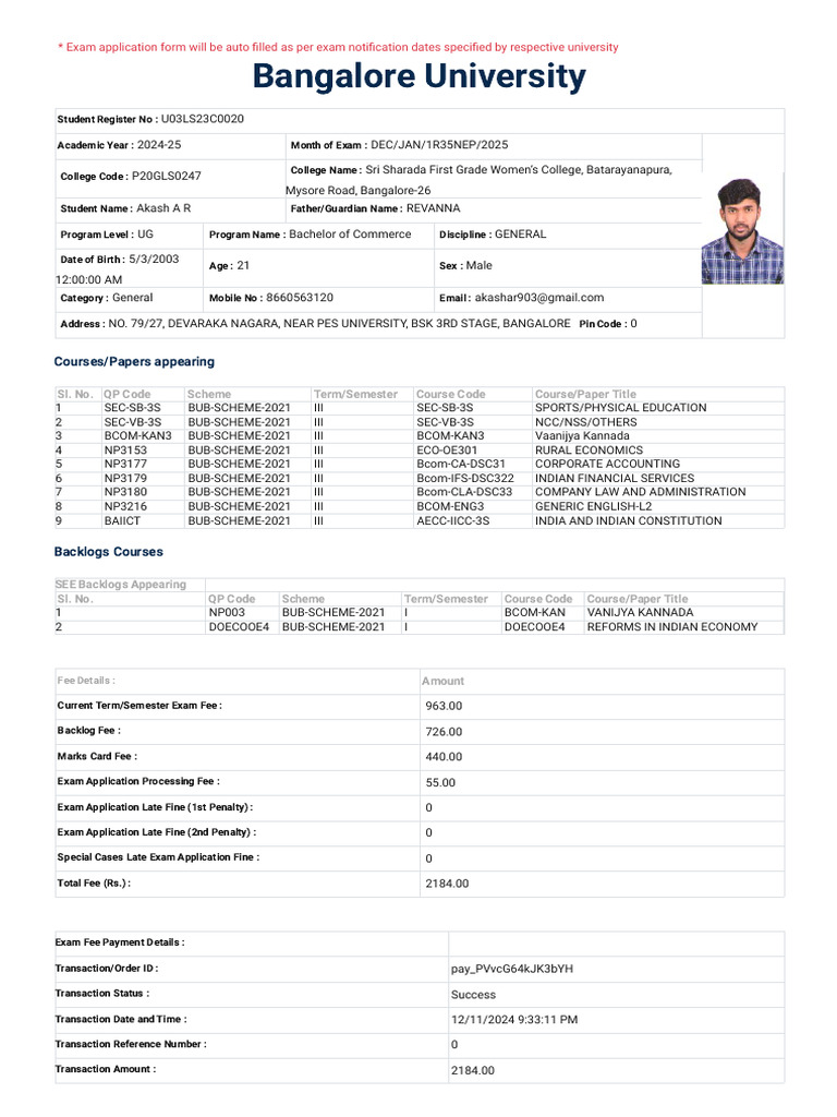 Uucms - Karnataka.gov - in ExamGeneral StudentPrintExamApplication 11 ...