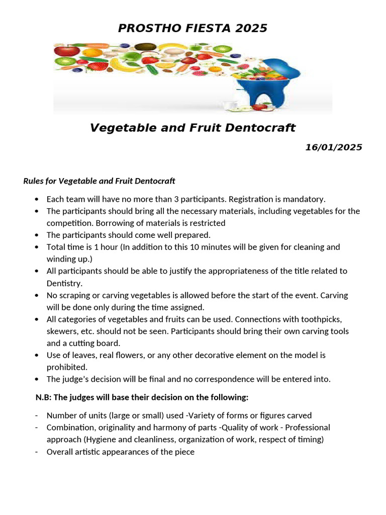 Dentocraft Rules PROSTHO FIESTA 2025 | PDF