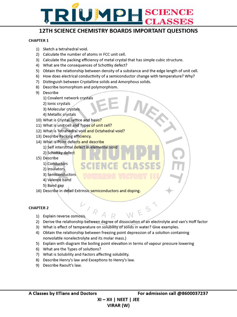 Chemistry Imp XII Boards | PDF | Reaction Rate | Electrochemistry