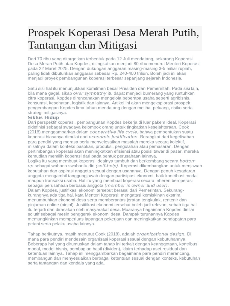 Prospek Koperasi Desa Merah Putih | PDF