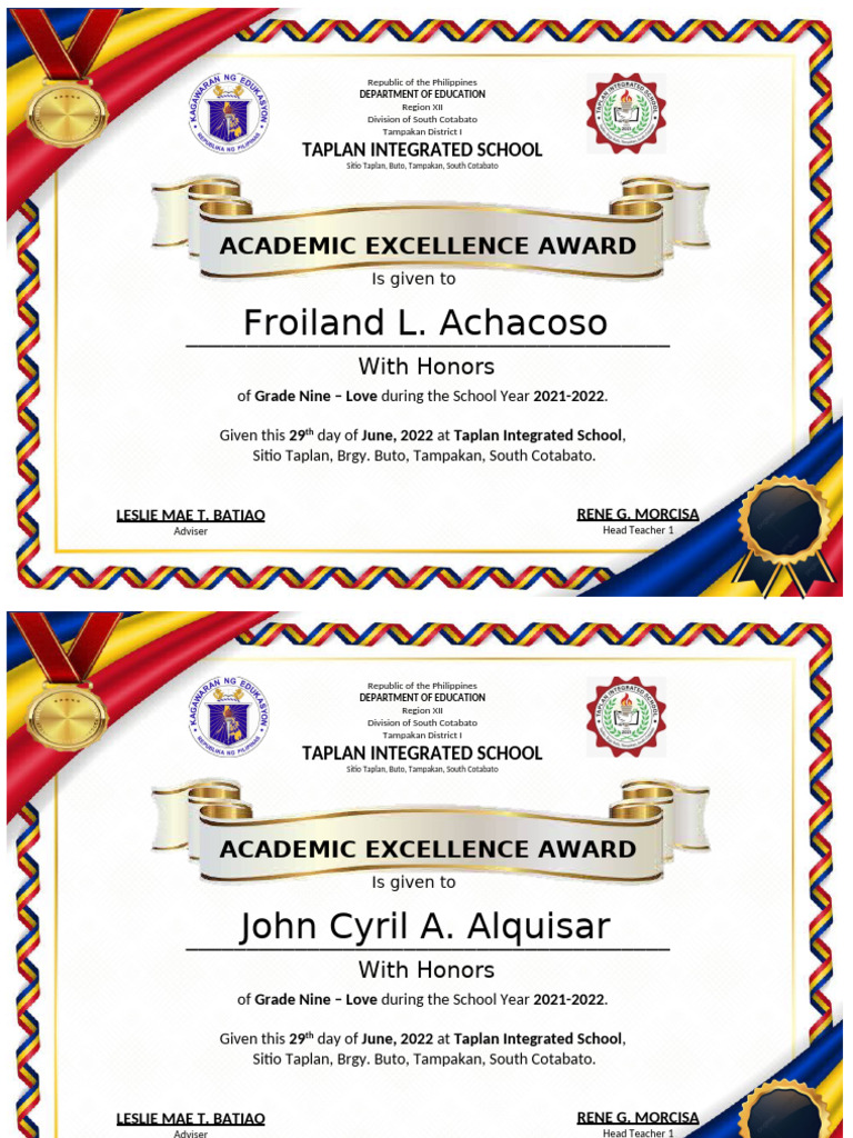 Academic Excellence Award | PDF | Philippines