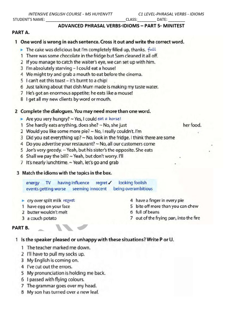 C1 Phrasal Verbs and Idioms Test | PDF