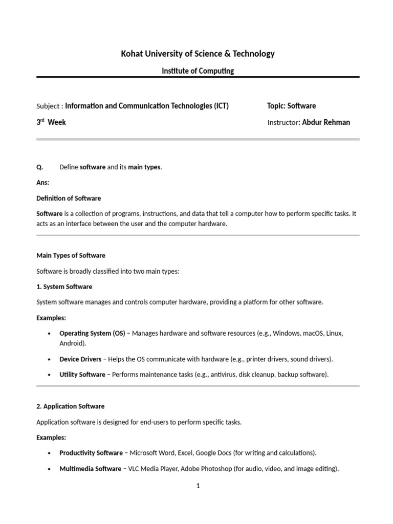 Introduction To ICT - Notes - Week 3 (Software) | PDF | Microsoft ...