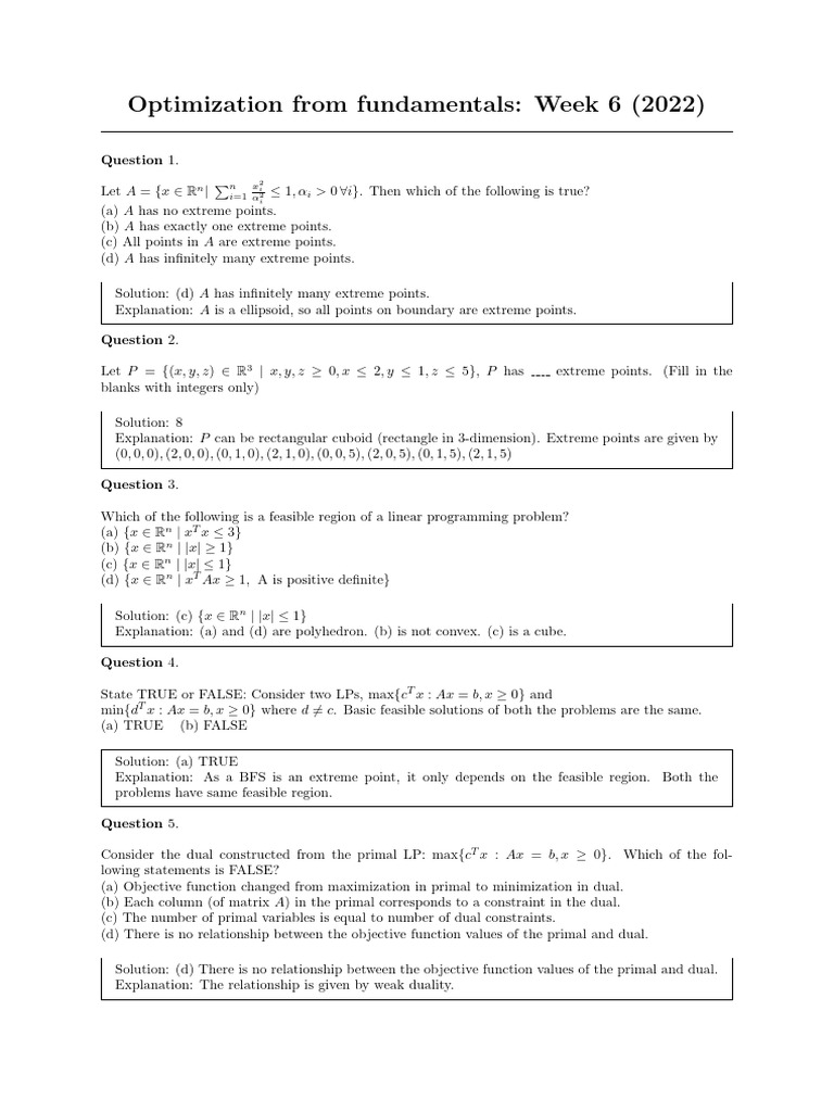 Assignment 6 NPTEL Optimization | PDF | Linear Programming | Mathematics Of Computing