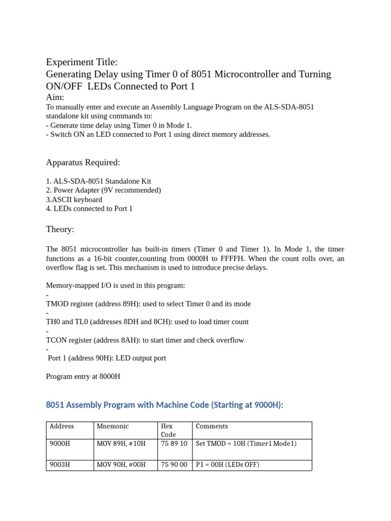 2 8051 Timer Led Experiment ALS SDA 2 | PDF | Assembly Language | Computer Engineering