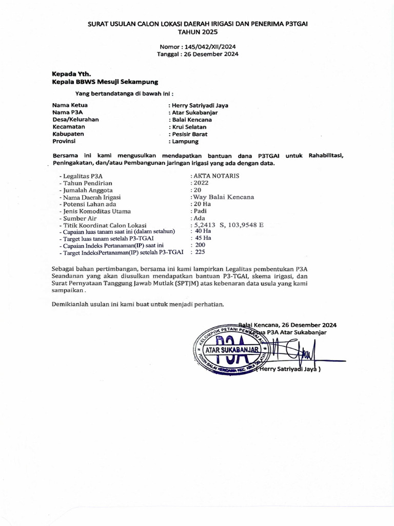 Surat Usulan SPTJM Sketsa | PDF
