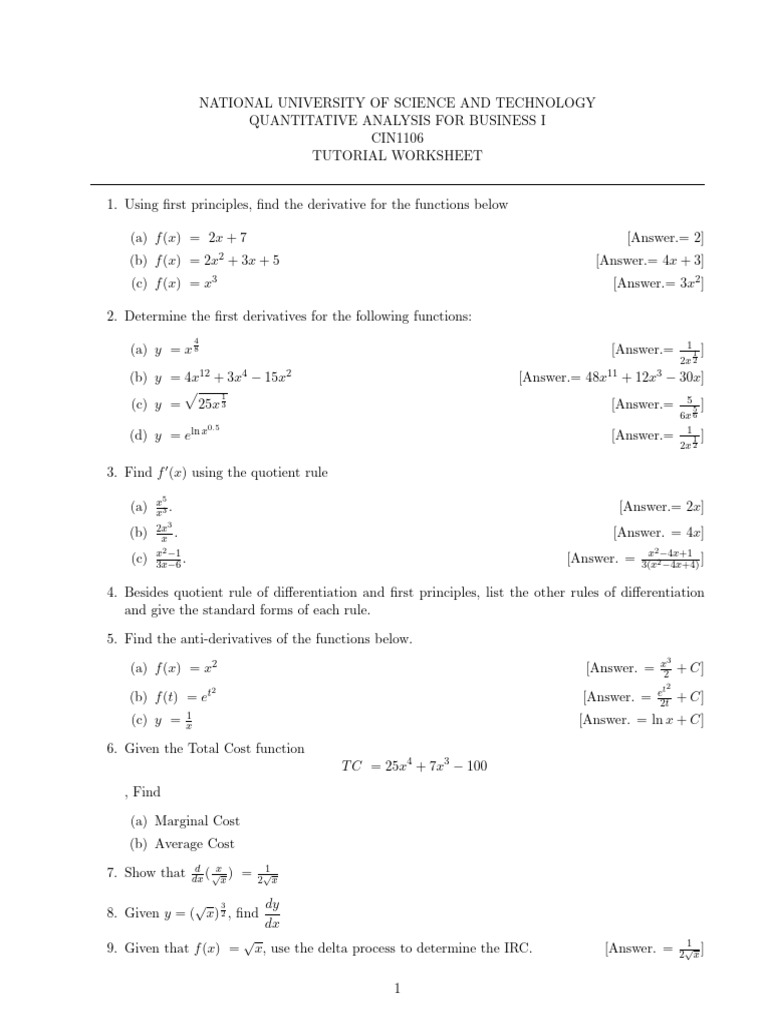 Business Quantitative Analysis Tutorial | PDF | Derivative | Subtraction