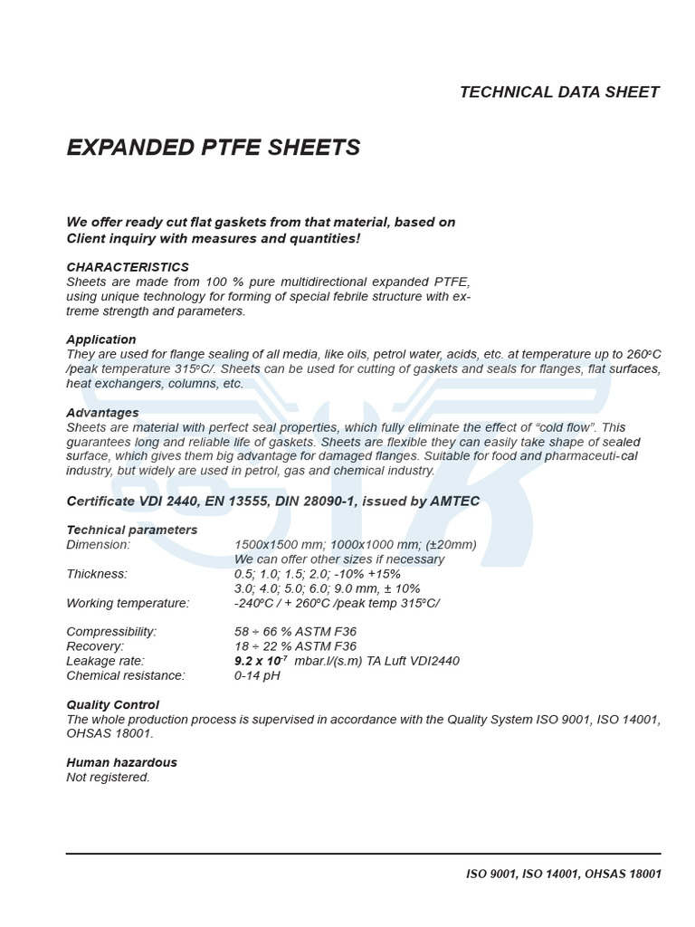 Expanded PTFE Sheet | PDF
