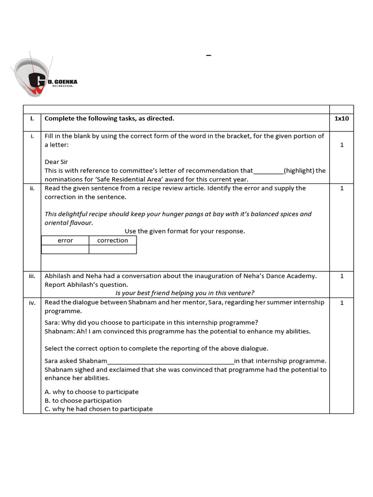 Class IX Integrated Grammar Worksheet | PDF | Human Communication