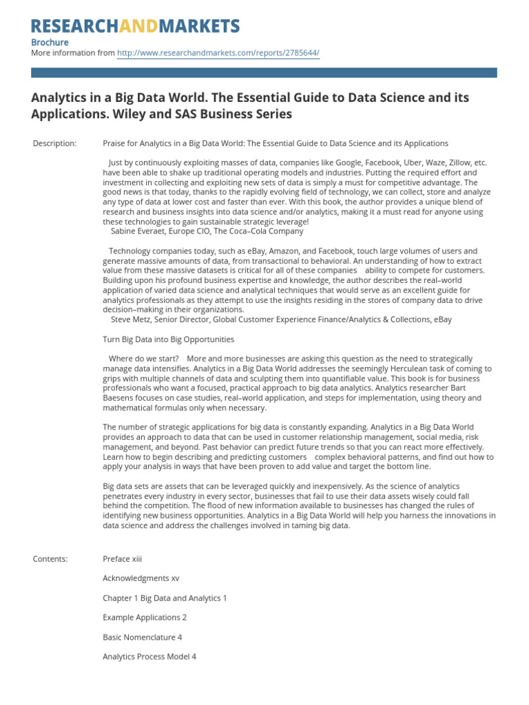 Analytics in A Big Data World The Essential | PDF | Analytics | Big Data