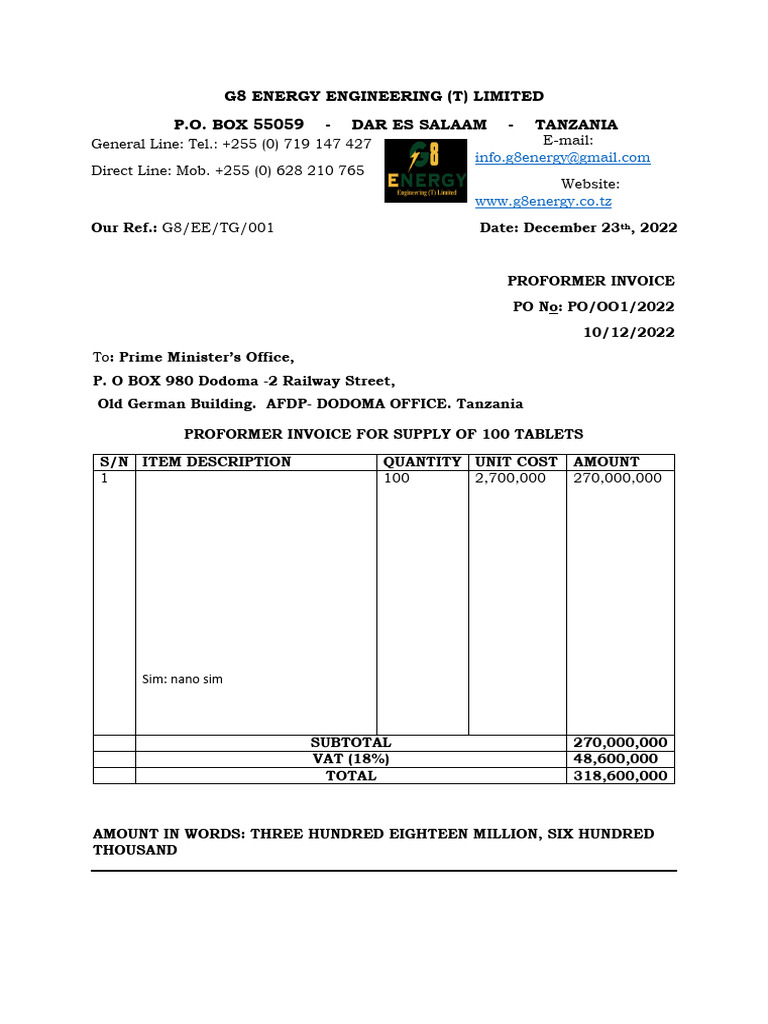 G8 Profoma Invoice Tablets | PDF