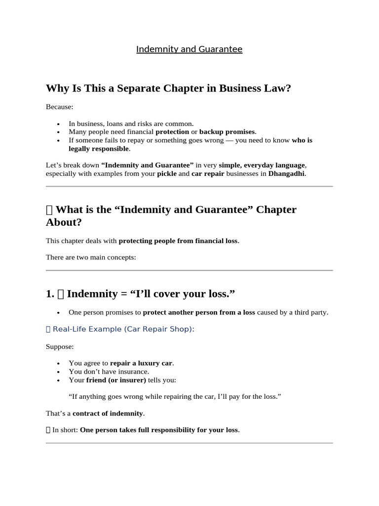 Chapter 7 - Contract of Indemnity and Guarantee | PDF | Guarantee ...