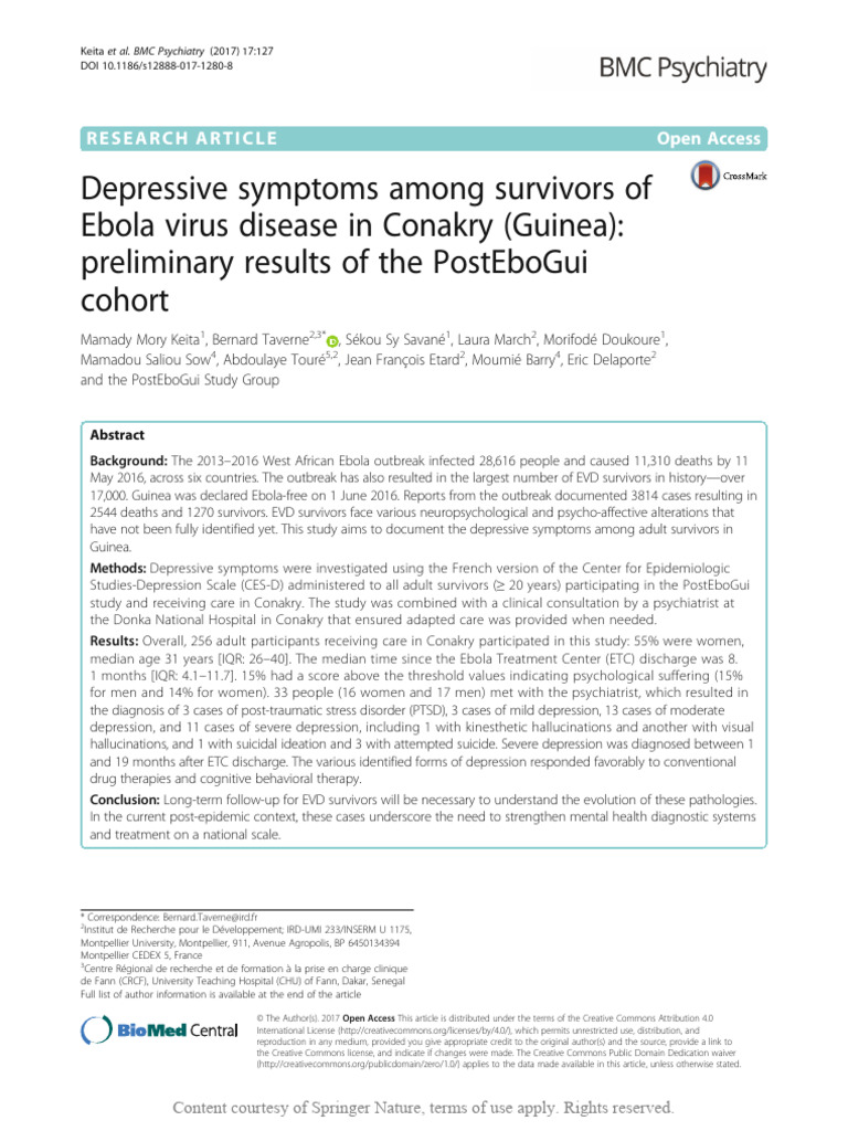 Depressive Symptoms Among Survivors of Ebola Virus | PDF | Major ...