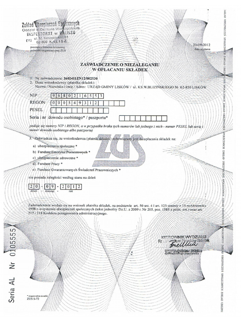 22.zaswiadczenie Zus | PDF