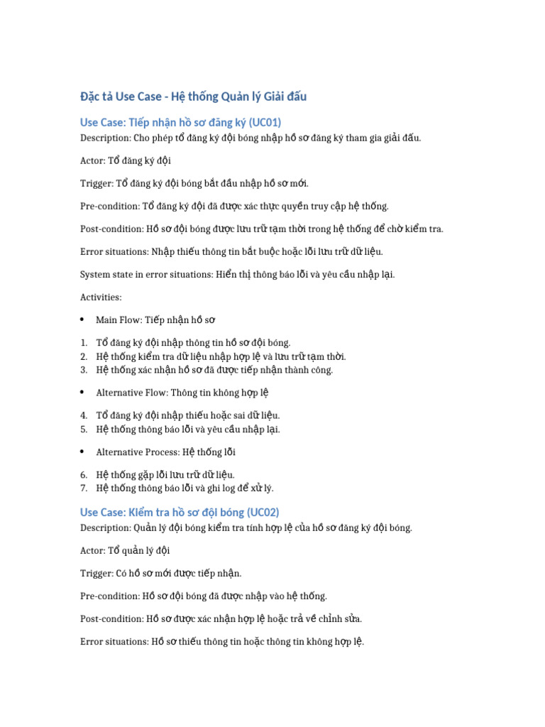 Dac Ta 6 Usecase Quan Ly Giai Dau | PDF