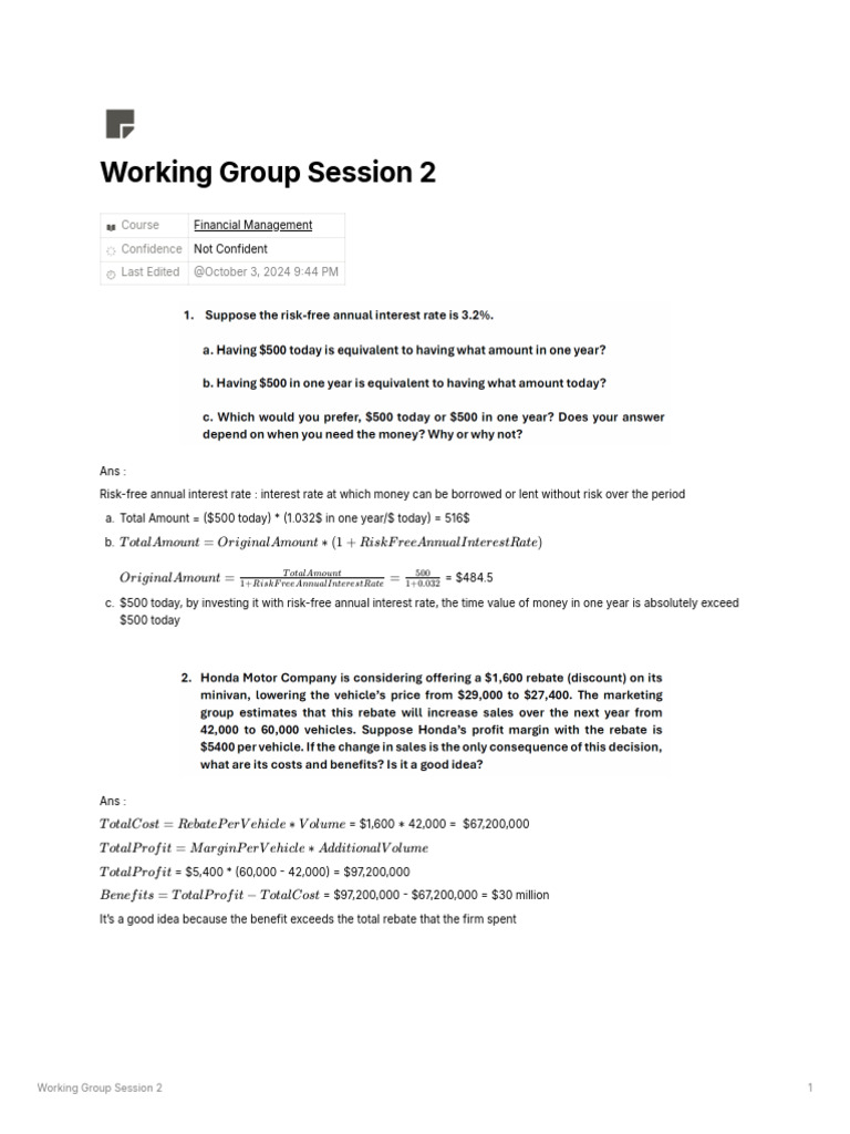 Working Group Session 2 | PDF | Expense | Net Present Value
