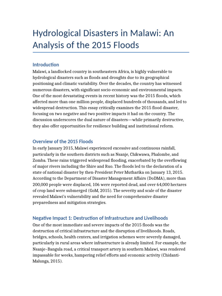Hydrological Disaster 2015 Floods Malawi | PDF | Climate Resilience | Flood