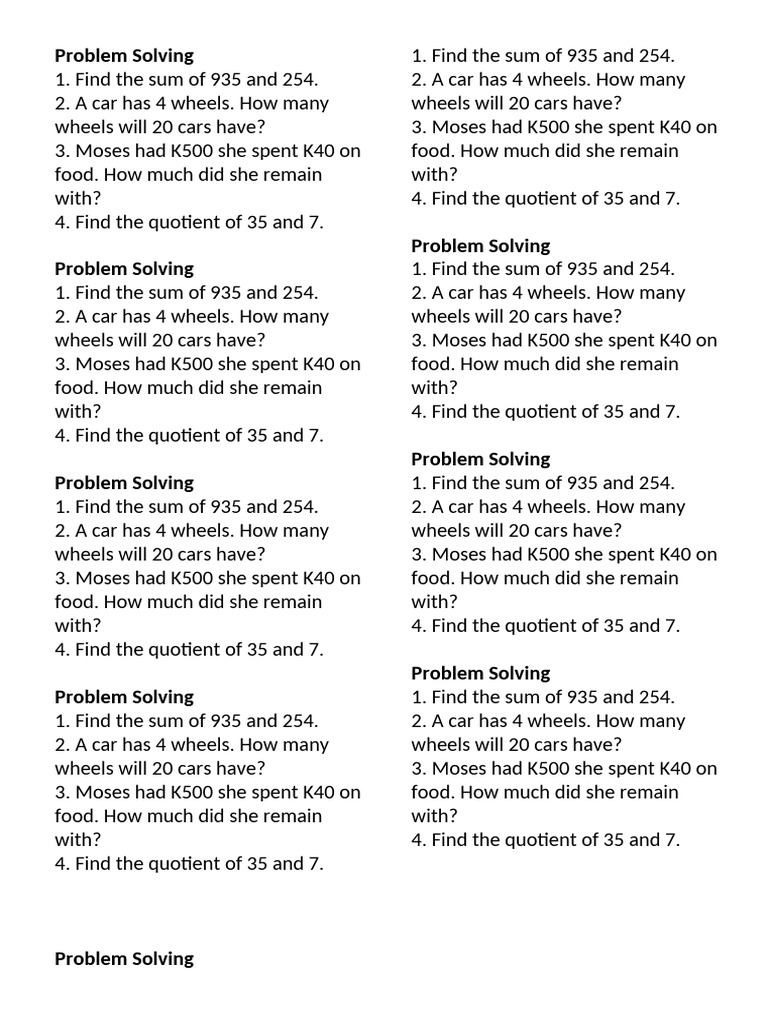 Basic Math Problem Solving Exercises | PDF | Inquiry | Cognition
