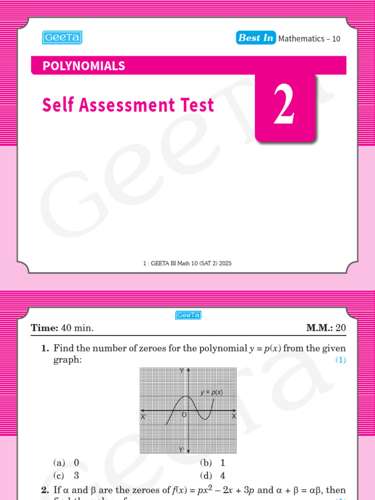 Geeta Bi Math 10 (Sat 2) 2025 | PDF | Polynomial | Quadratic Equation