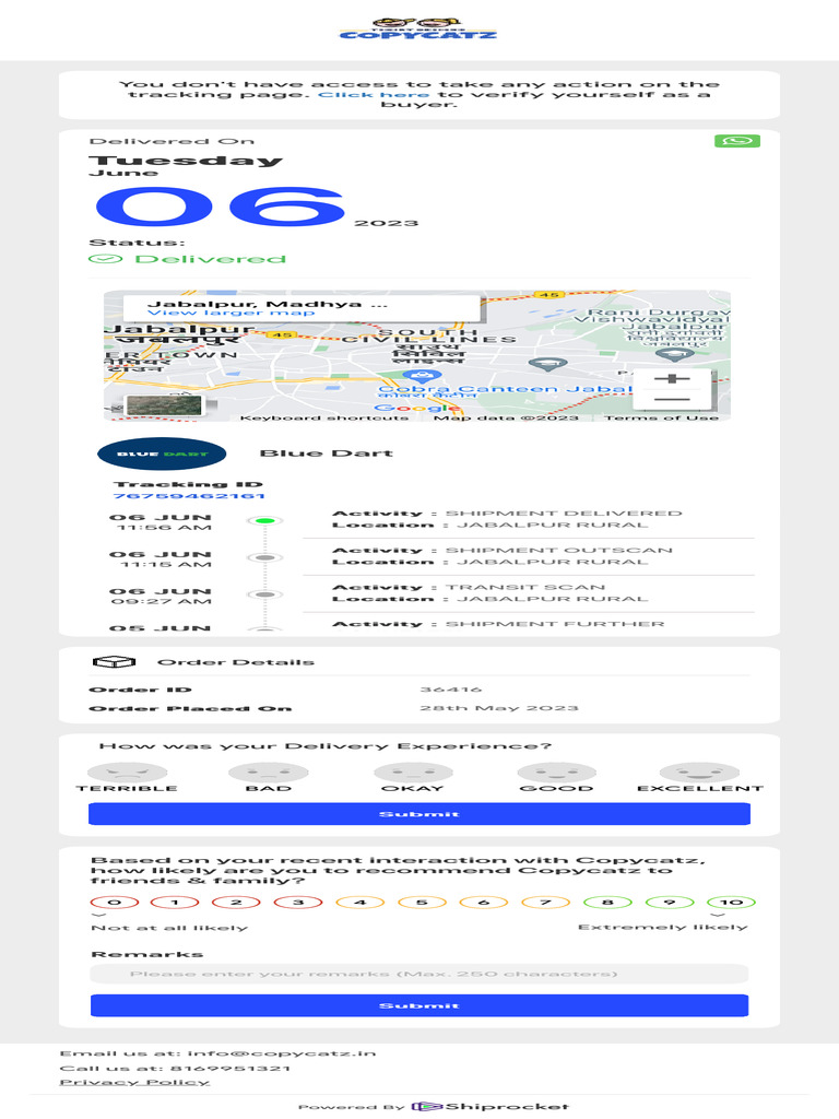 Copycatz - Order Tracking - by Shiprocket | PDF