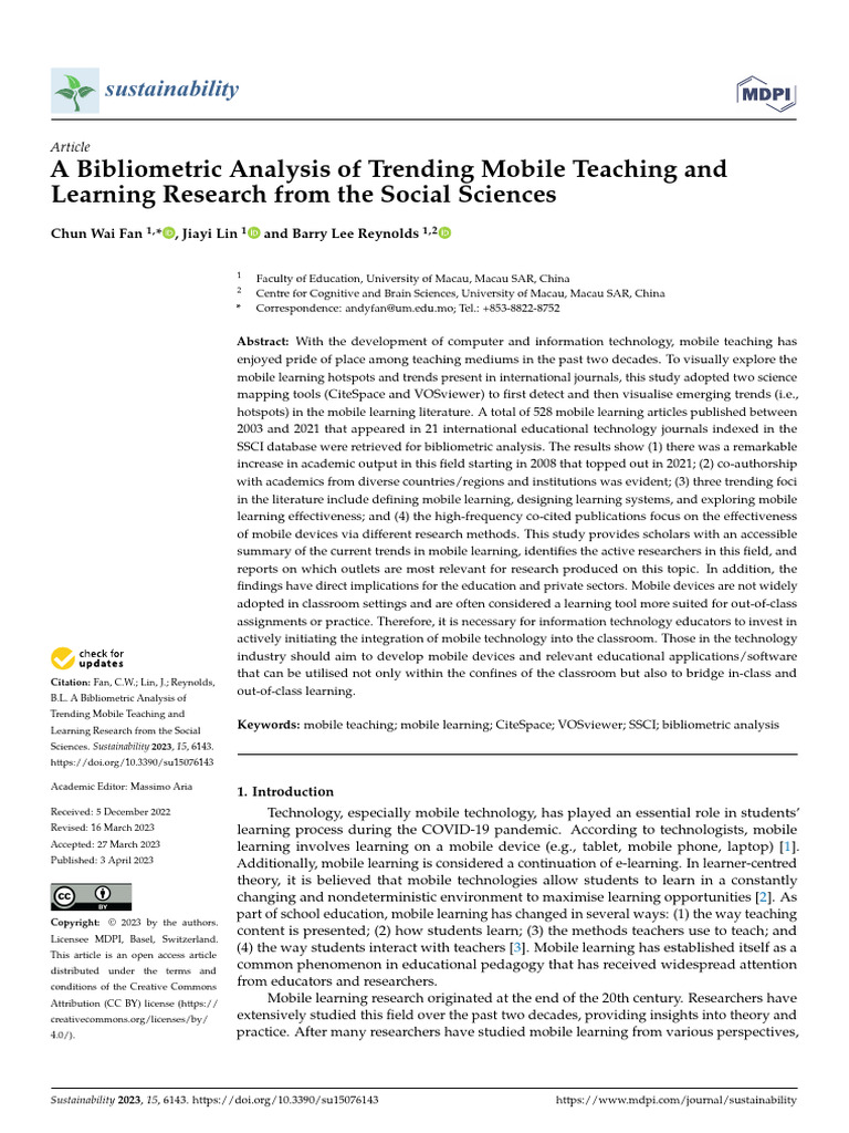 Mobile Learning Research Trends Analysis | PDF | Educational Technology ...