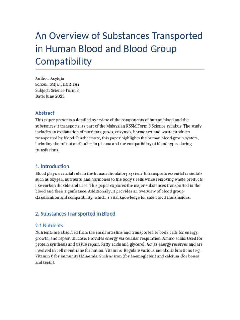Research Article Human Blood Form3 SMJK PHOR TAY | PDF | Blood | Blood Type