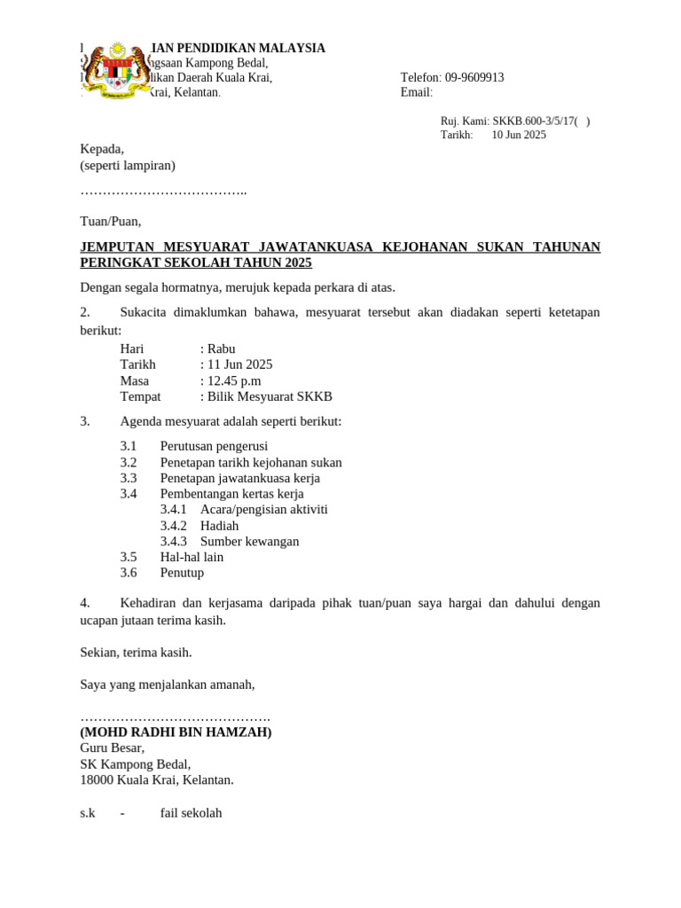 Surat Jemputan Mesyuarat | PDF