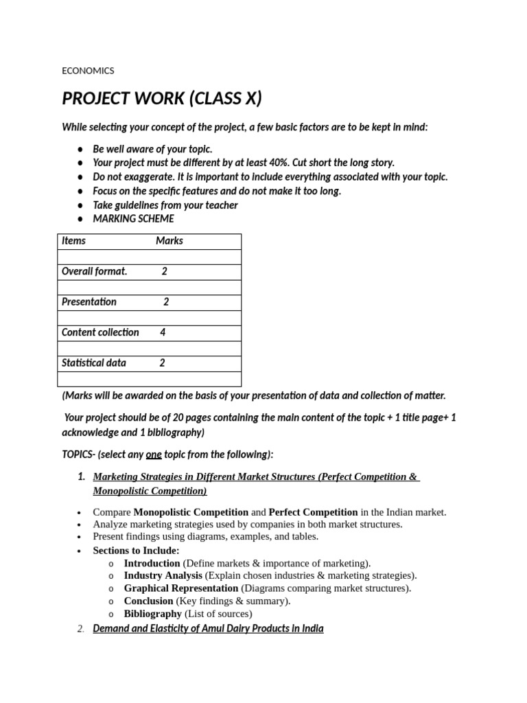 Class X Economics Project Guidelines | PDF | Demand | Elasticity ...