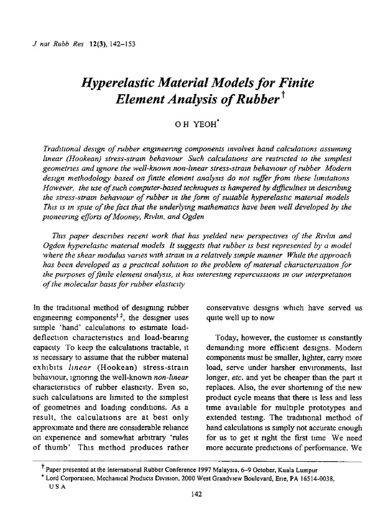 Yeoh_1997_hyperelastic_material_models | PDF | Deformation (Engineering) | Elasticity (Physics)