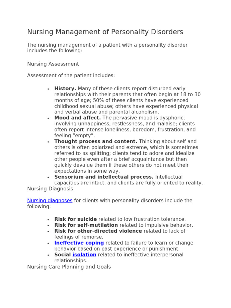 Nursing Management of Personality Disorders | PDF | Personality ...