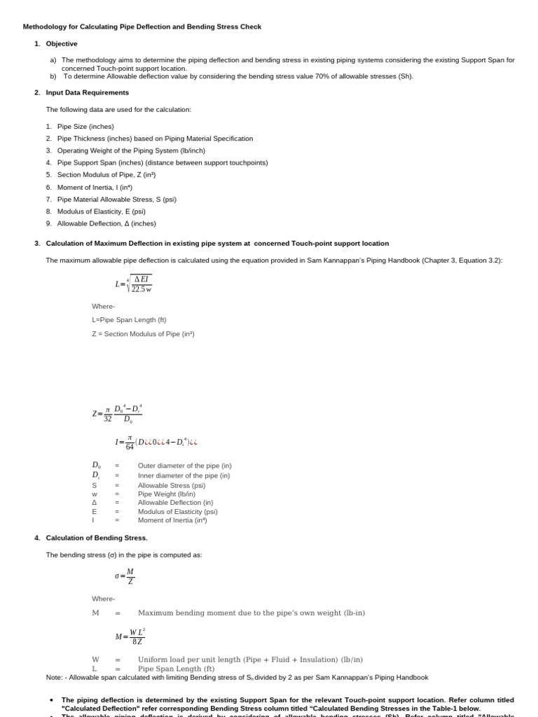 Methodology Allowable Piping Deflection | PDF | Bending | Materials Science