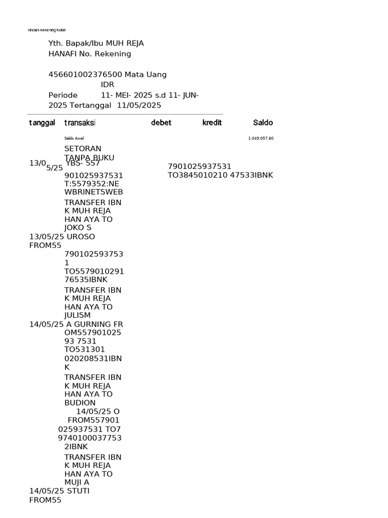 Nama MUTASI REKENING BRI REJA | PDF