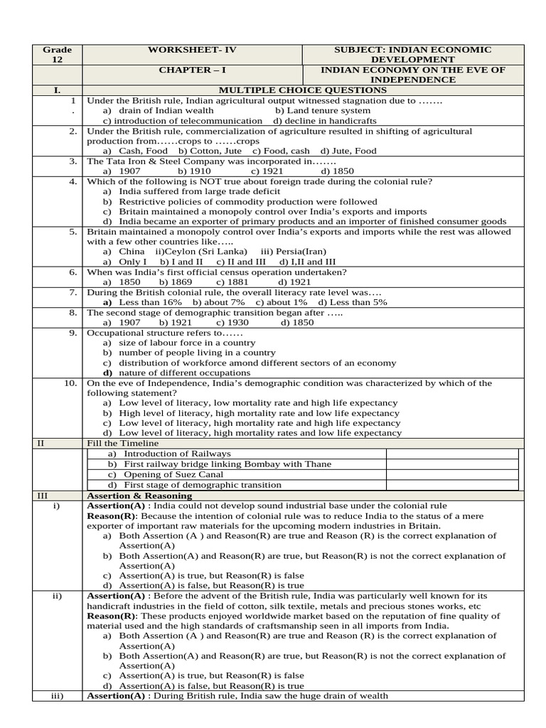 Xii Macroeco Worksheet 4-Ied | PDF | British Empire | British Raj