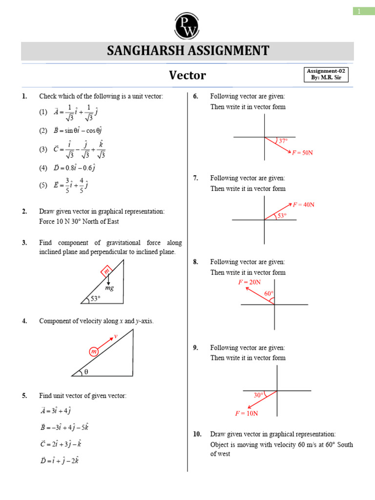 Sangharsh Assignment-02 Vector (Physics) MR Sir Mahaveer | PDF | Euclidean Vector | Force