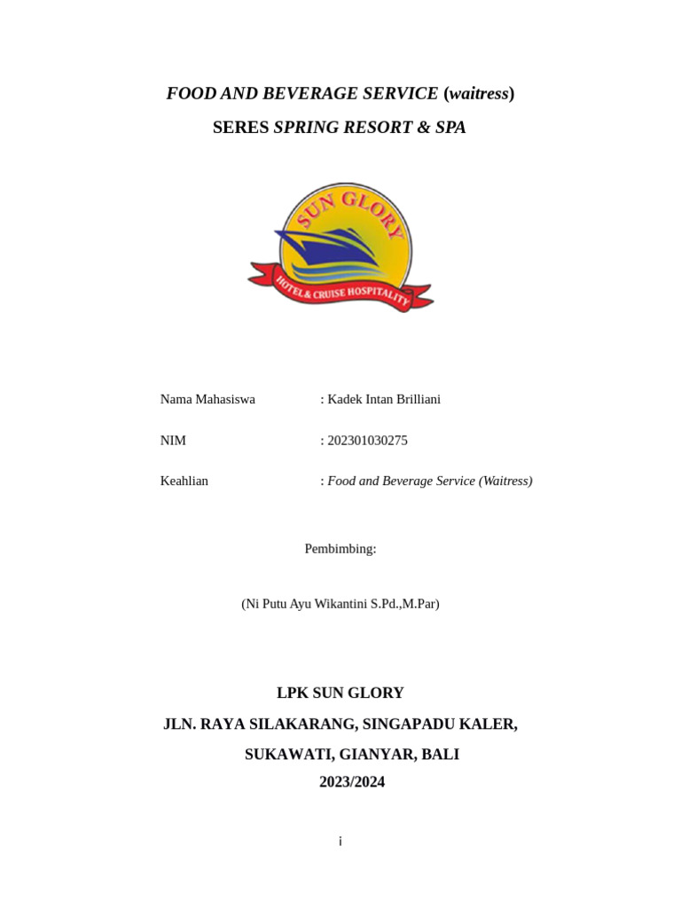Laporan F&B Service Intan | PDF