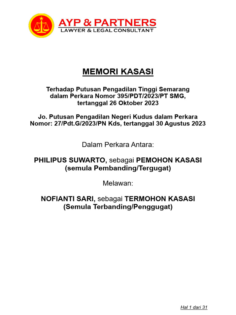 Memori Kasasi Philipus Suwarto | PDF