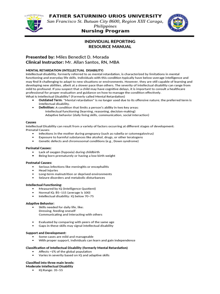 Nursing Care for Intellectual Disability | PDF | Intellectual ...
