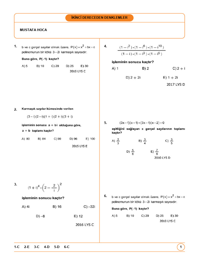 İKİNCİ DERECEDEN DENKLEMLER | PDF